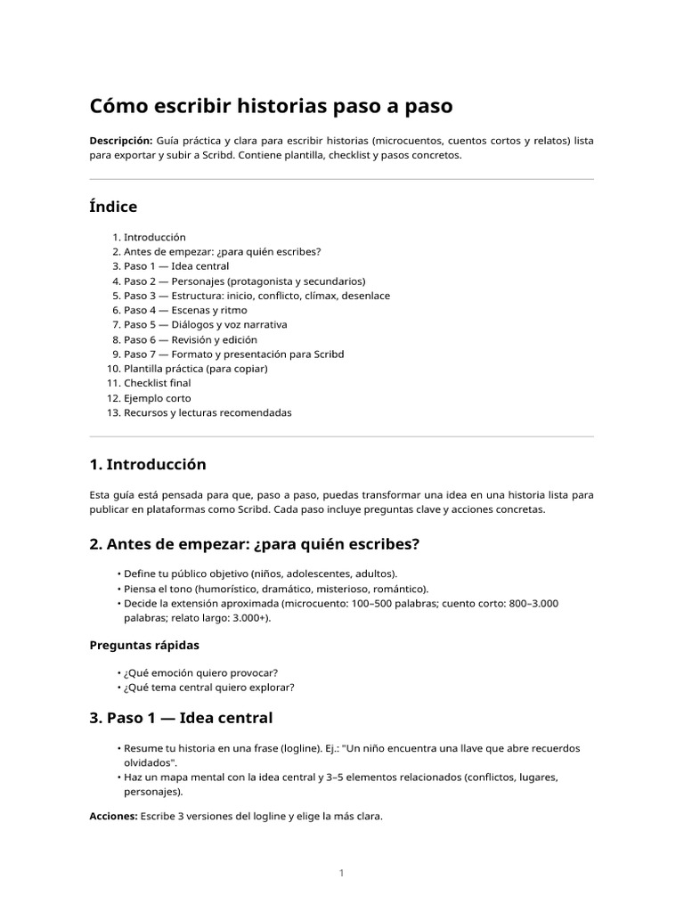 Cómo Escribir Historias Paso A Paso - Listo para Scribd | PDF | Metadatos