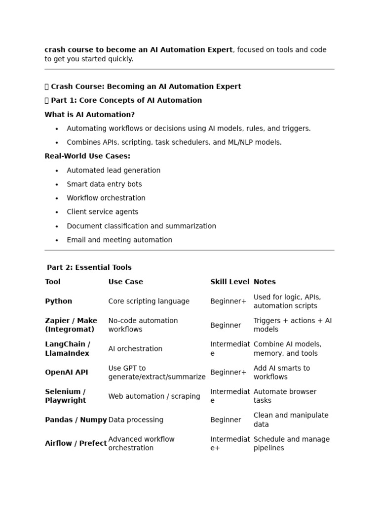 AI Automation Crash Course Guide | PDF | Artificial Intelligence ...