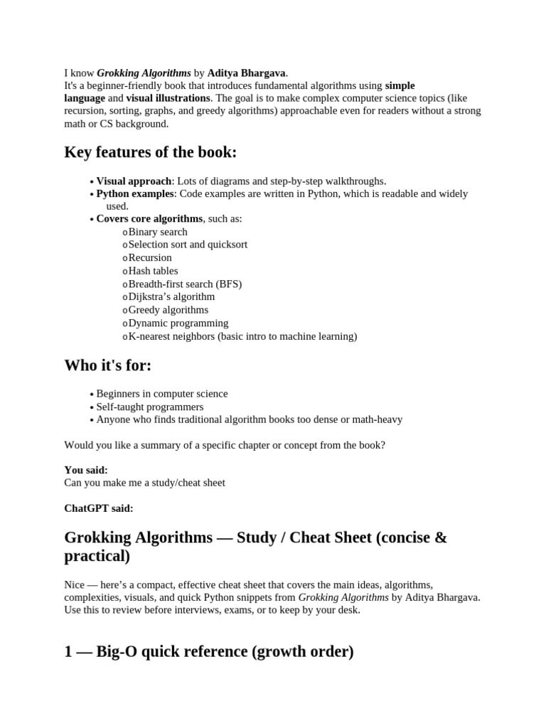 Grokking Algorithms Cheat Sheet | PDF | Applied Mathematics | Computer ...