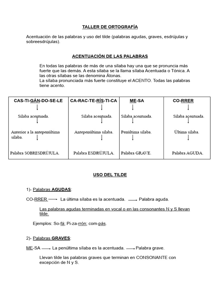 Acentuacion y Uso Del Tilde. | PDF | Fonología | Estrés (lingüística)