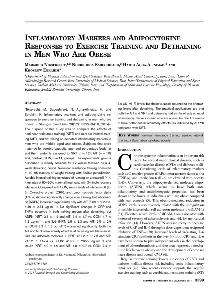 Nikseresht 2014 J Strength Cond Res - Inflammatory Markers and ...