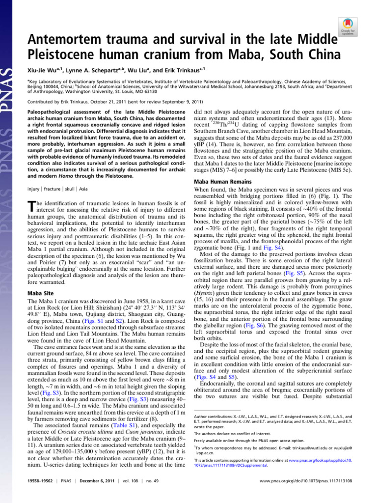 Wu Et Al 2011 Antemortem Trauma and Survival in the Late Middle ...