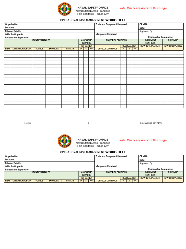 ORM-WORKSHEET-REV0 | PDF | Risk Management | Operational Risk