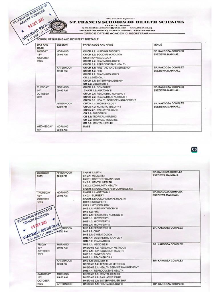 SNM 1st Draft Timetable | PDF