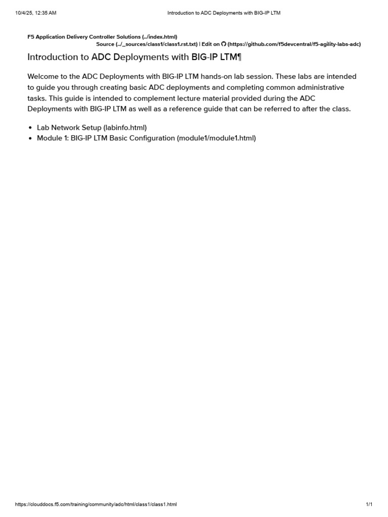 1-Introduction To ADC Deployments With BIG-IP LTM | PDF