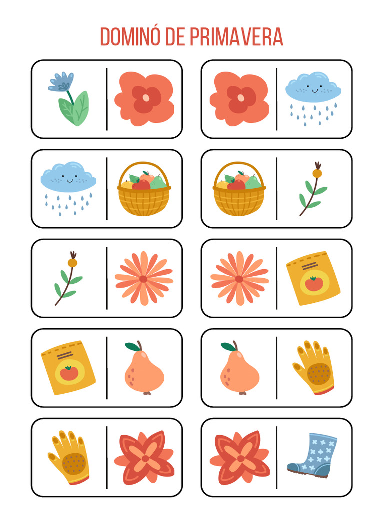 Juego de Dominó Tarjetas Educativas de Primavera Ilustrativo Colorido | PDF