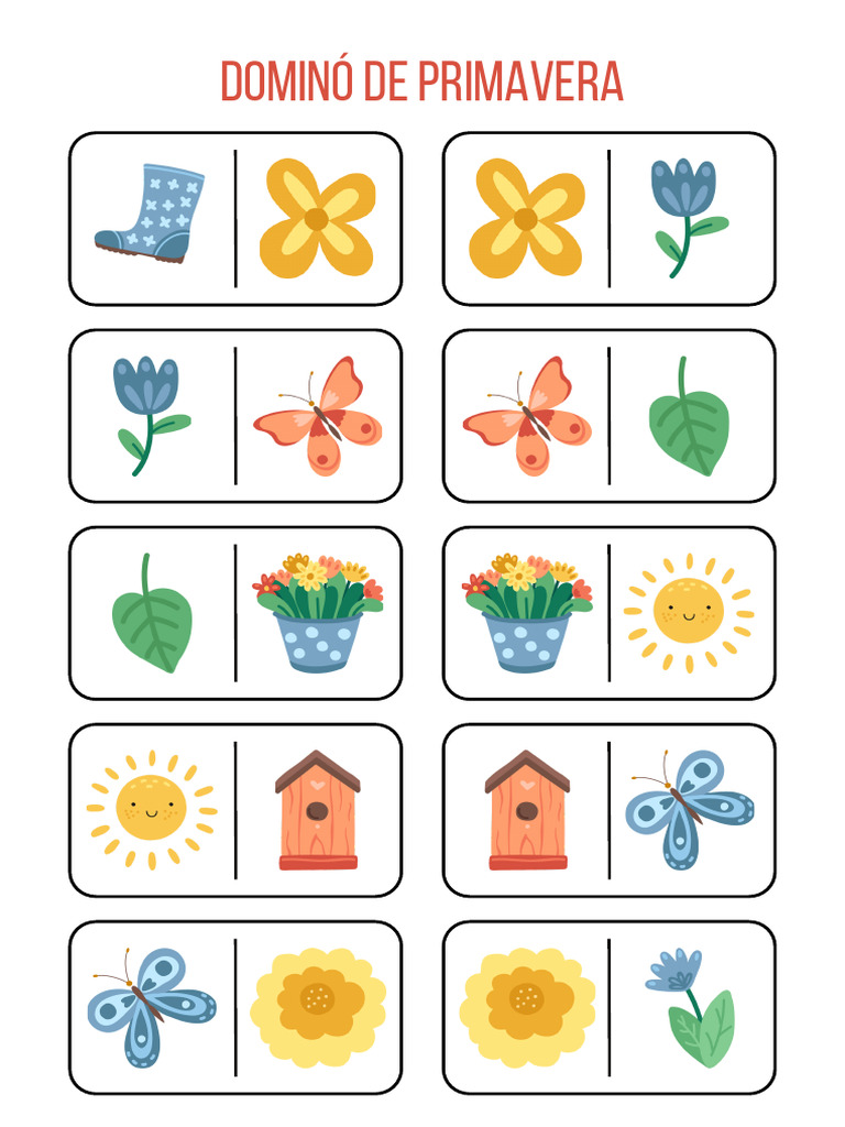 Juego de Dominó Tarjetas Educativas de Primavera Ilustrativo Colorido | PDF