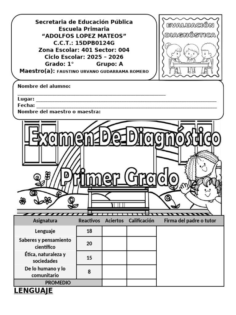 ExamenDiagnostico1erGrado25-26ME | PDF