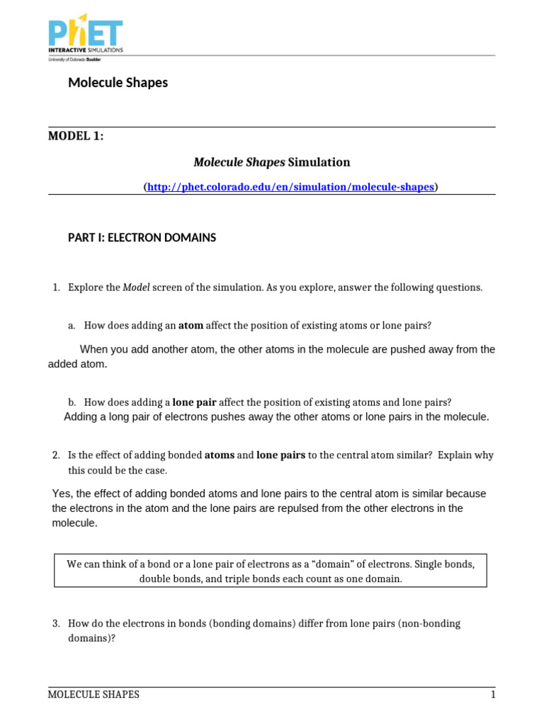 Molecule Shapes Student Handout | PDF | Chemical Bond | Molecular Physics
