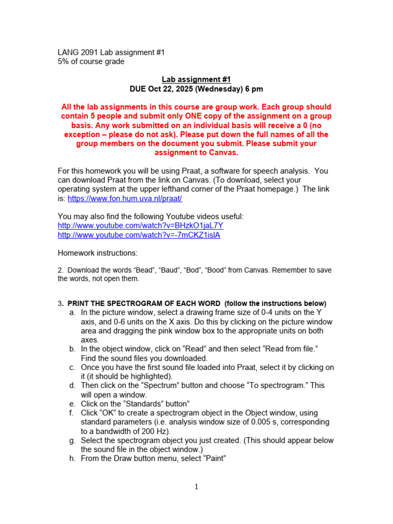 LANG 2091 Vowels Lab Assignment - Tagged | PDF | Vowel | Pitch (Music)