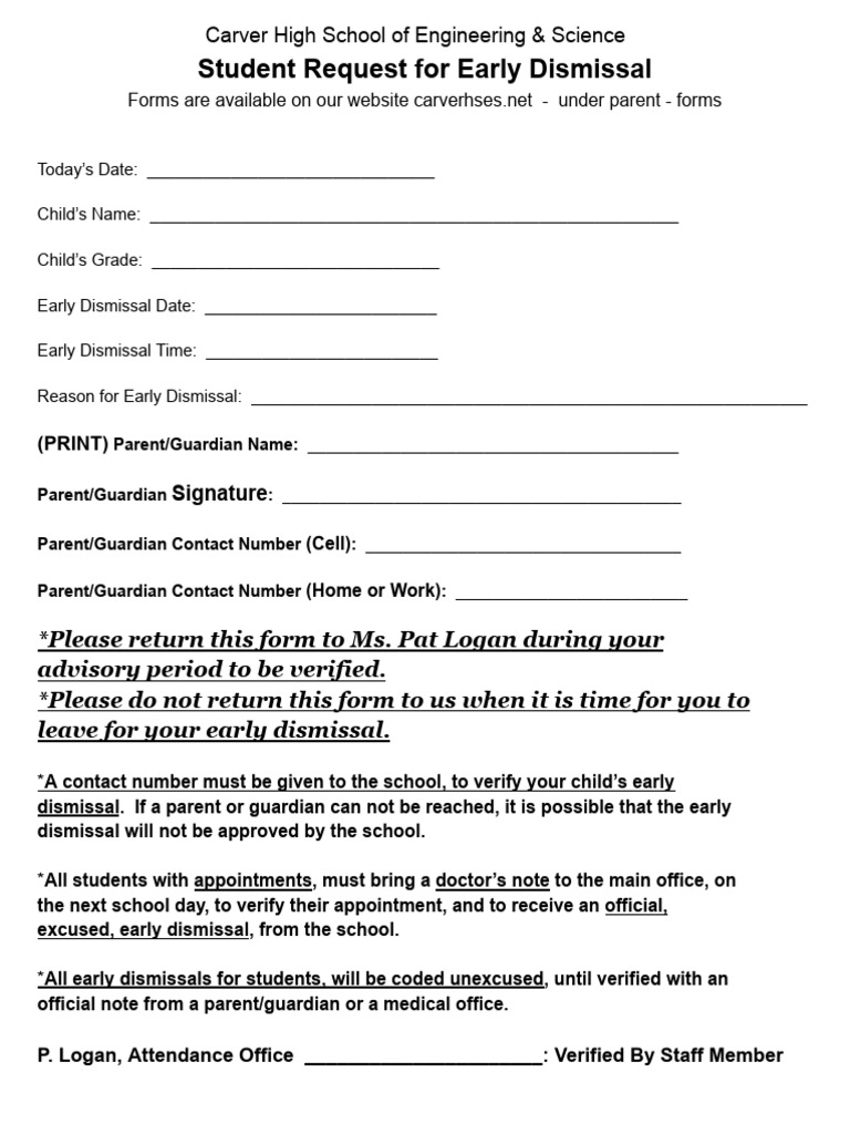 Student Request For Early Dismissal | PDF