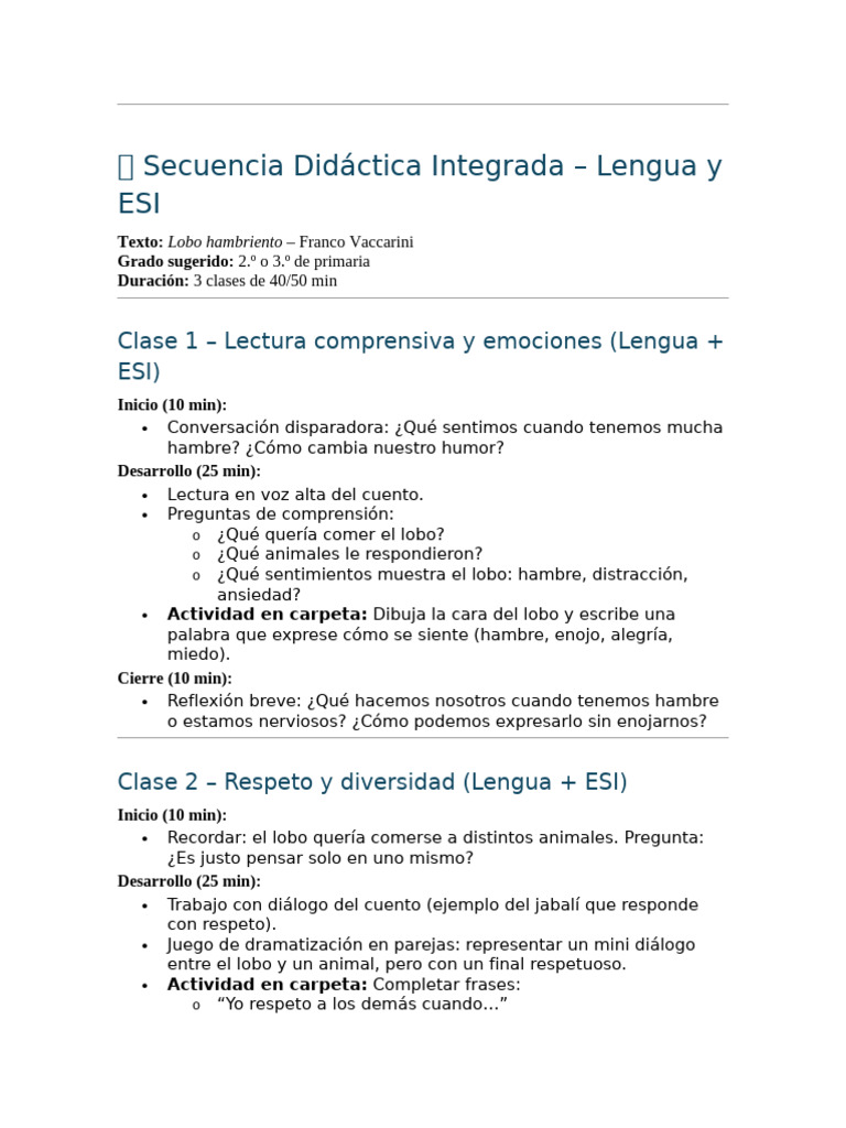 Secuencia Didáctica: Lobo Hambriento | PDF