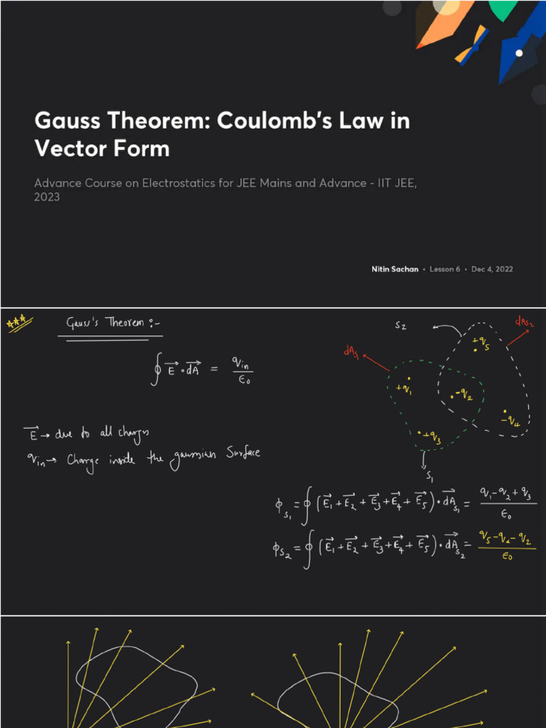 Gauss Theorem Coulombs Law in Vector Form With Anno | PDF