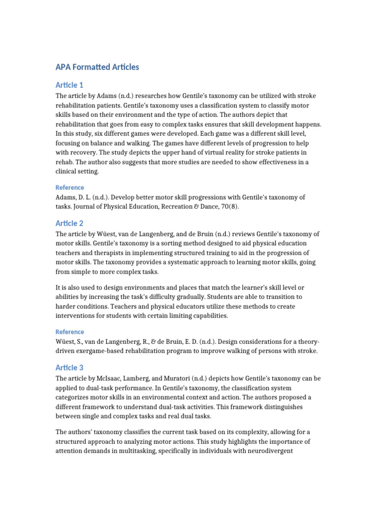 APA Formatted Articles | PDF | Physical Therapy | Stroke