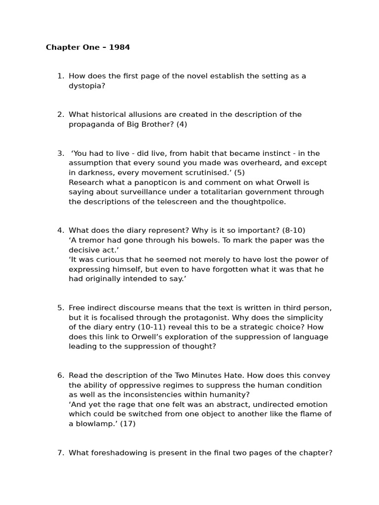 1984 - Chapter One Questions | PDF