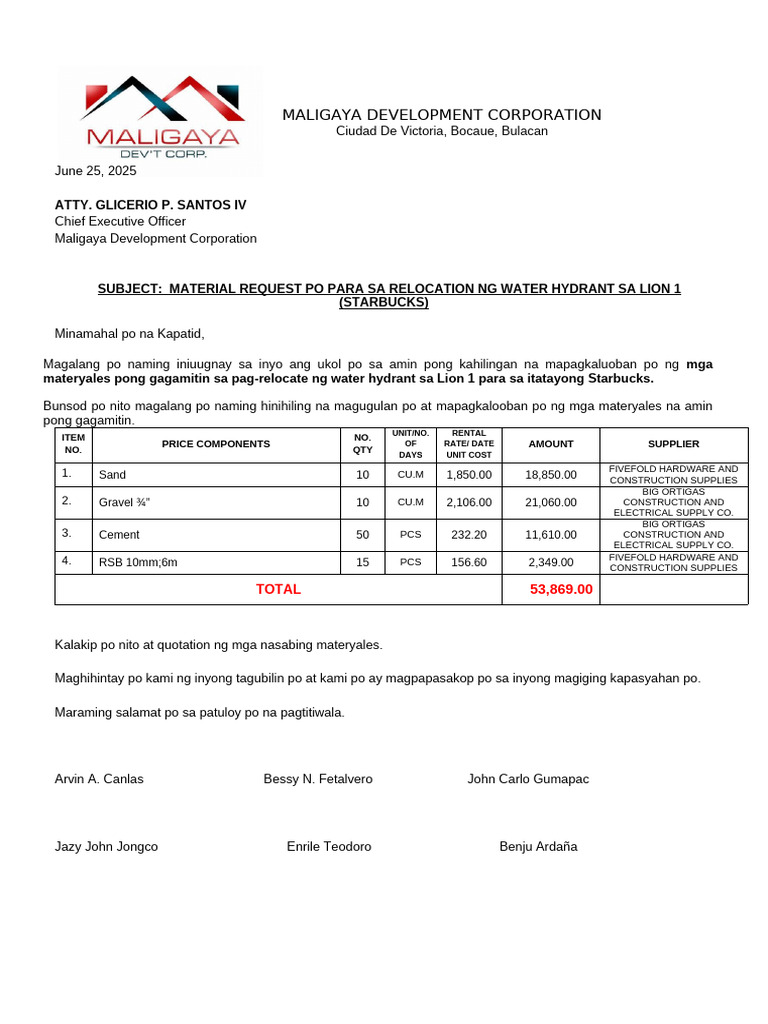 MAT REQ - Water Hydrant | PDF
