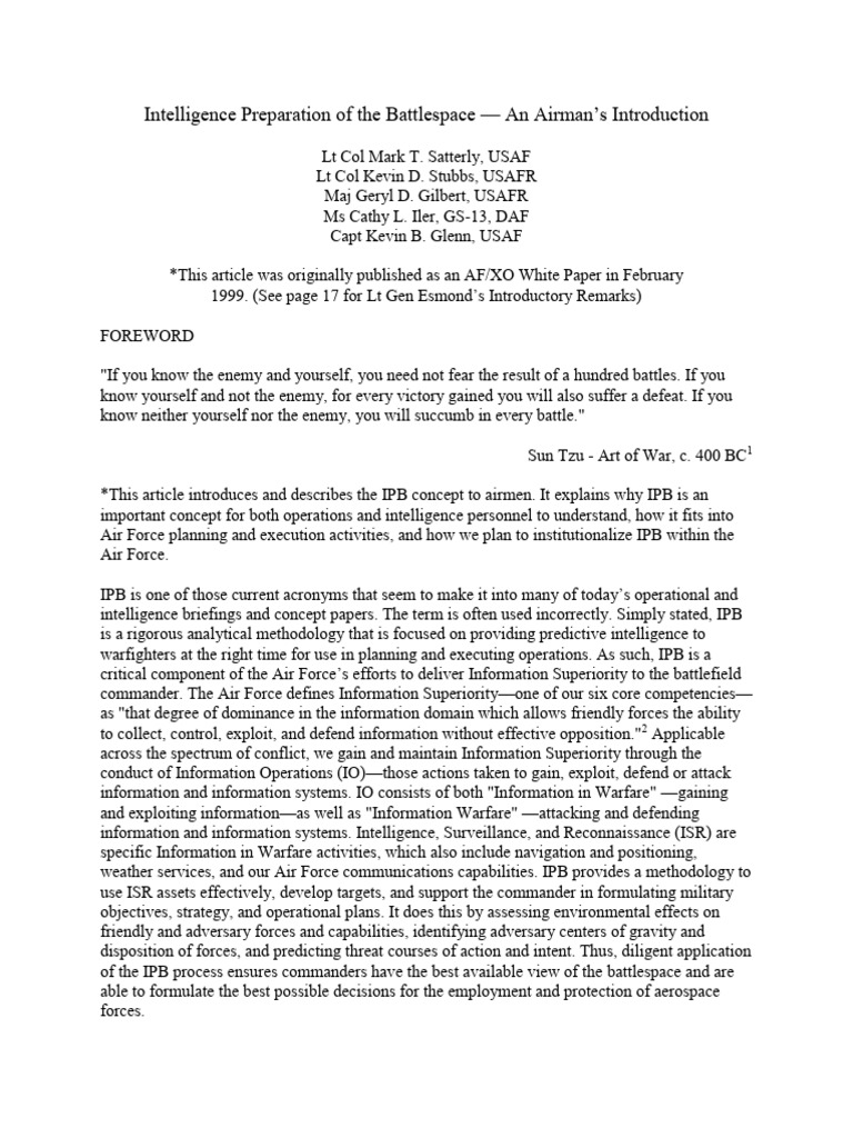 Understanding Intelligence Preparation of Battlespace | PDF | Military ...
