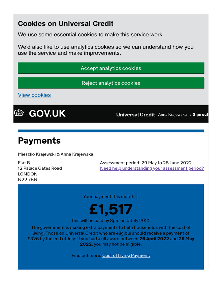 Payments - Universal Credit | PDF