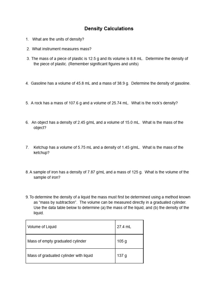 Density Calculations | PDF