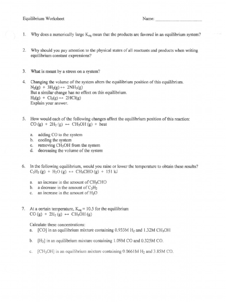 Equilibrium Worksheet 2 | PDF