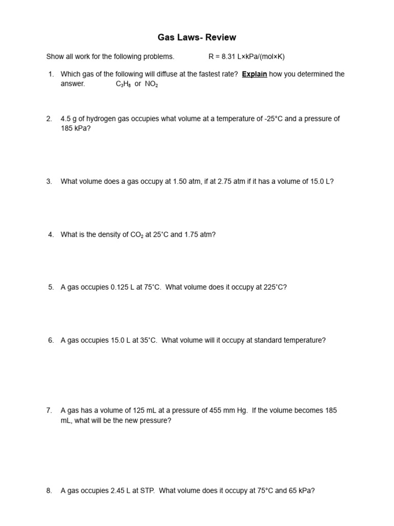 Gas Laws - Review | PDF