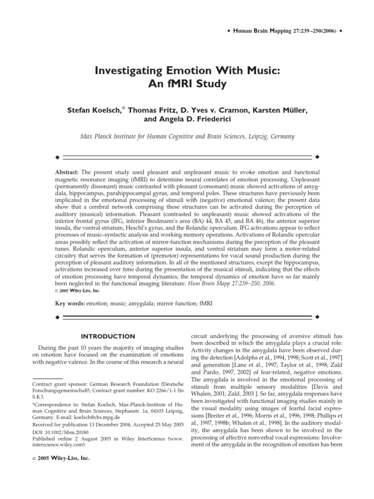 Human Brain Mapping - 2005 - Koelsch - Investigating Emotion With Music ...
