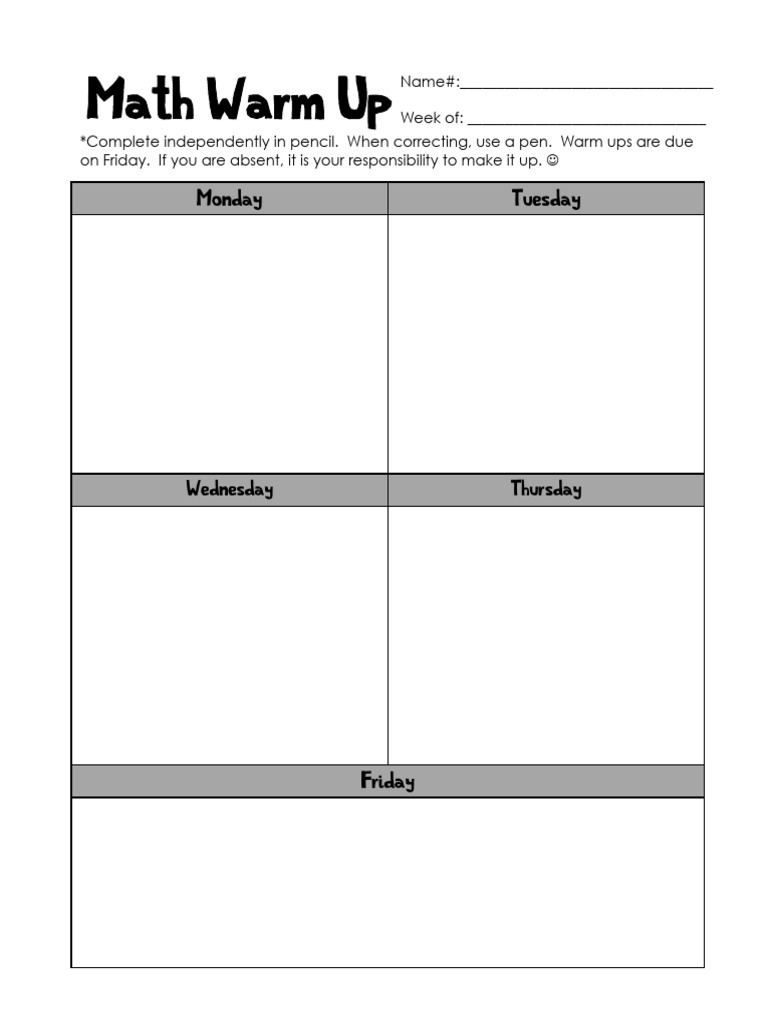 Math Warm Up: Monday Tuesday | PDF