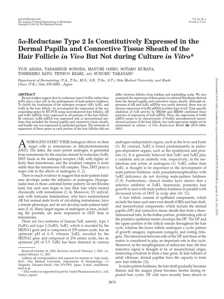 5a-Reductase Type 2 in Hair Follicles | PDF | Polymerase Chain Reaction ...