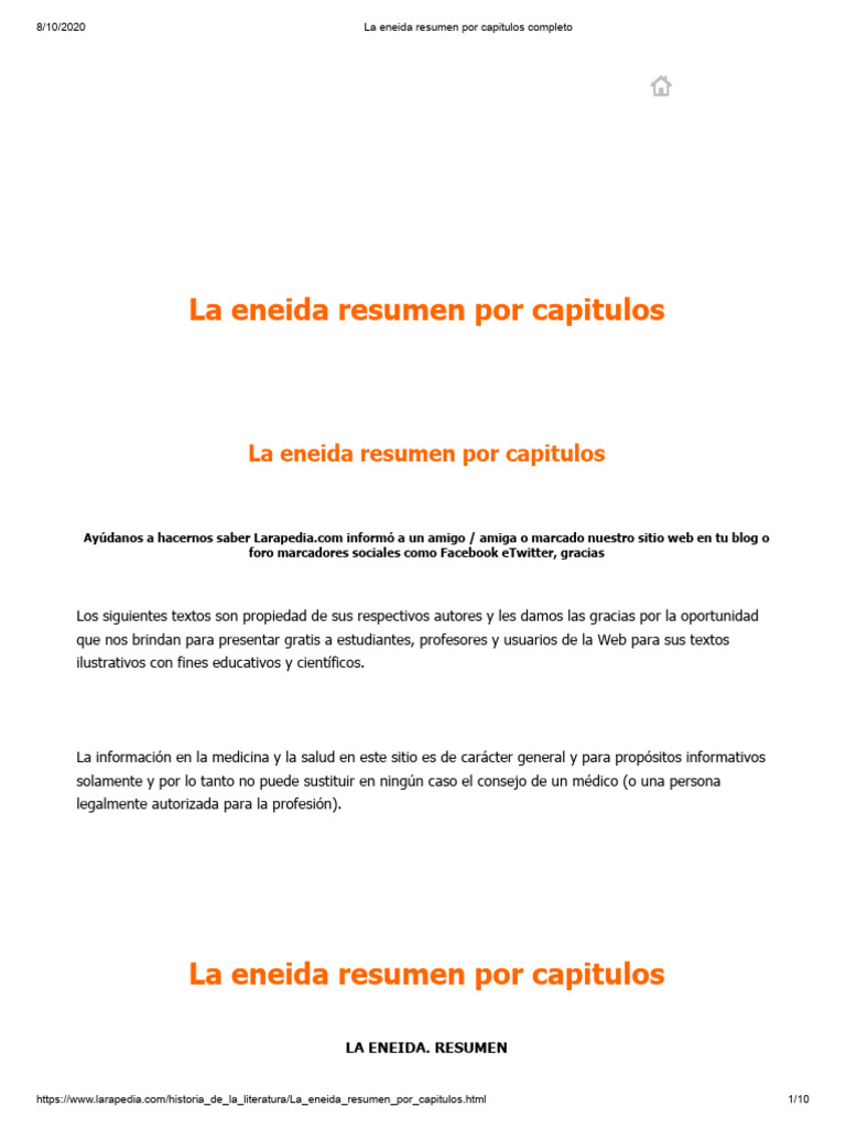 Resumen de La Eneida por capítulos | PDF | Eneida | Eneas