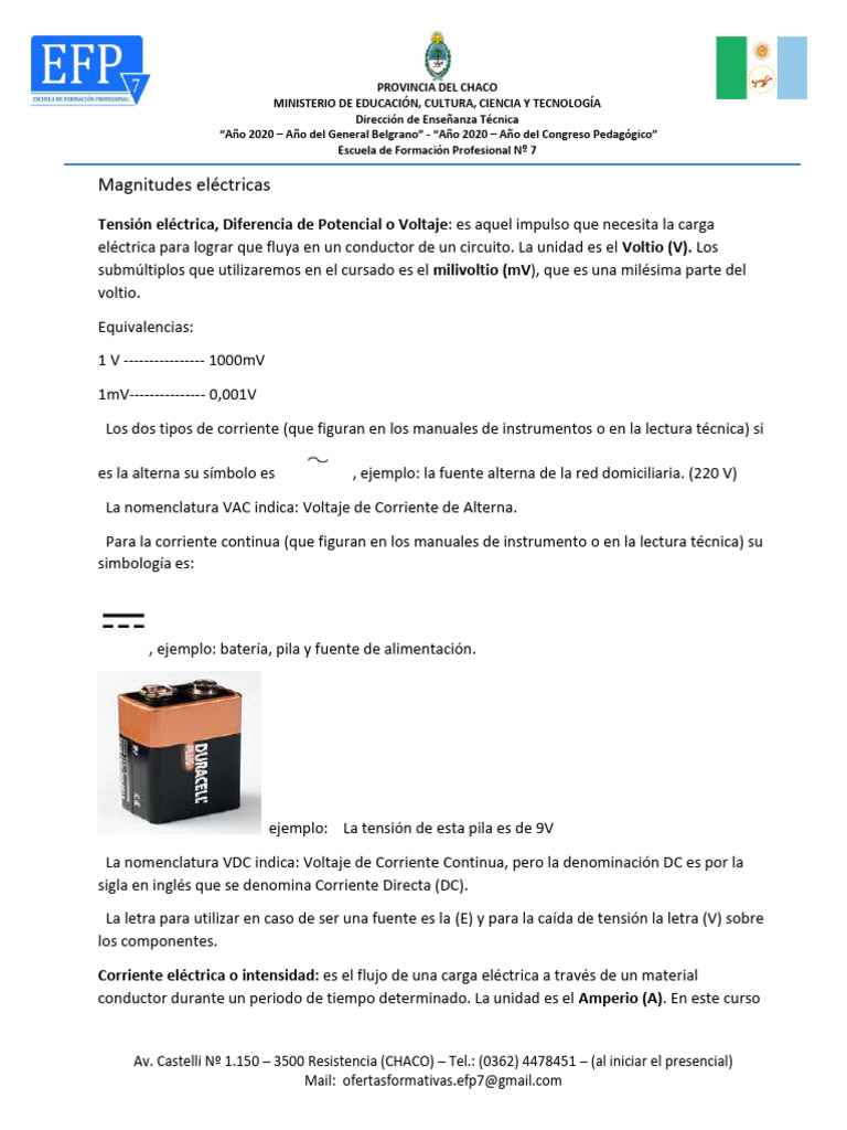 Leccion 1 - Magnitudes Electricas | PDF | Vatio | Corriente eléctrica