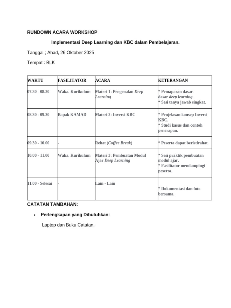Rundown Acara Workshop DL | PDF