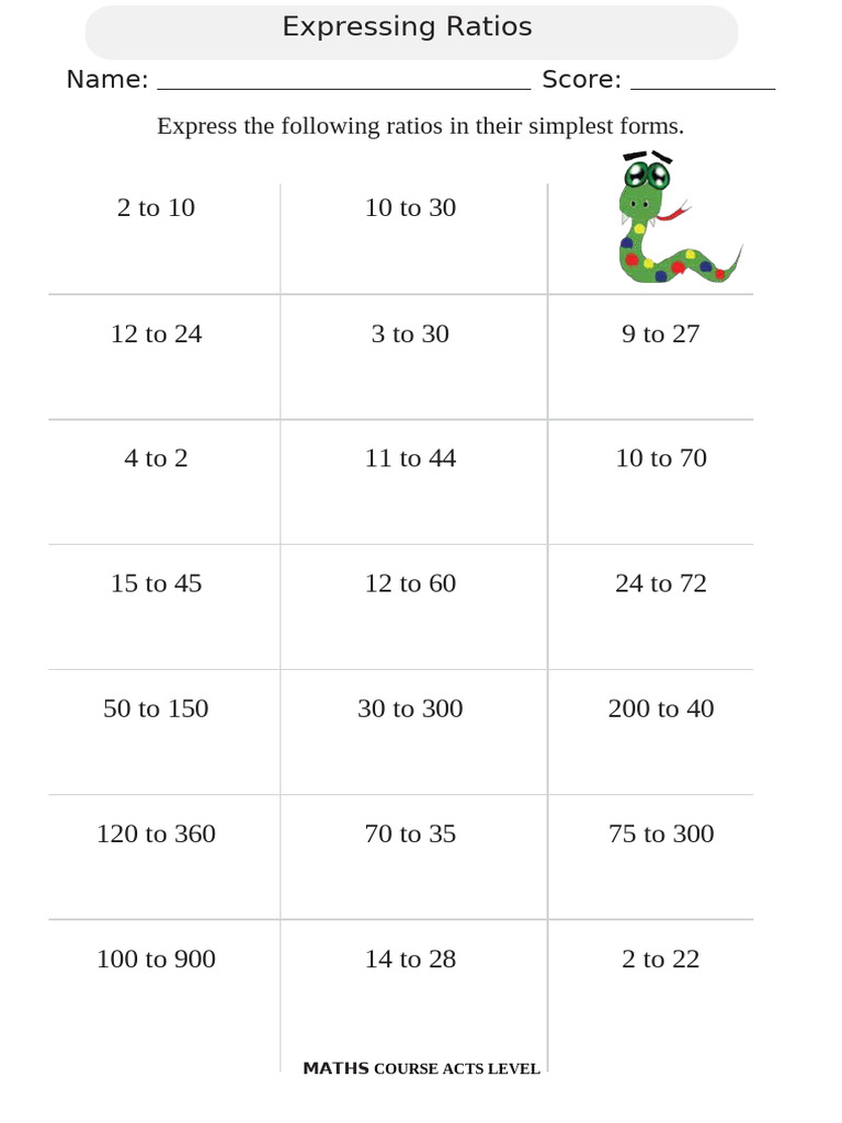 Simplifying Ratios Worksheet | PDF
