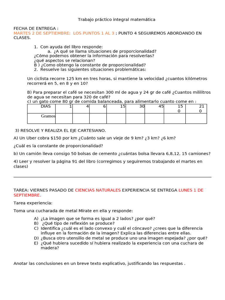 Trabajo Práctico Integral Matemática Y TAREA de CN 6 B | PDF