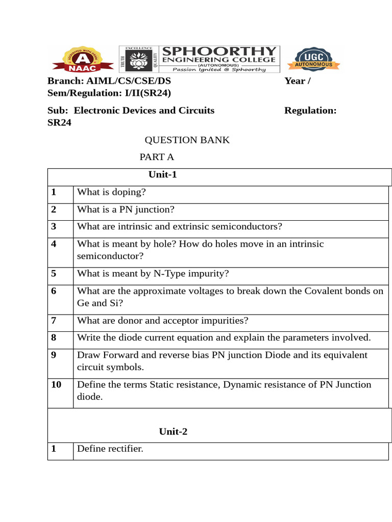 Edc Question Bank Final | PDF | Rectifier | Bipolar Junction Transistor