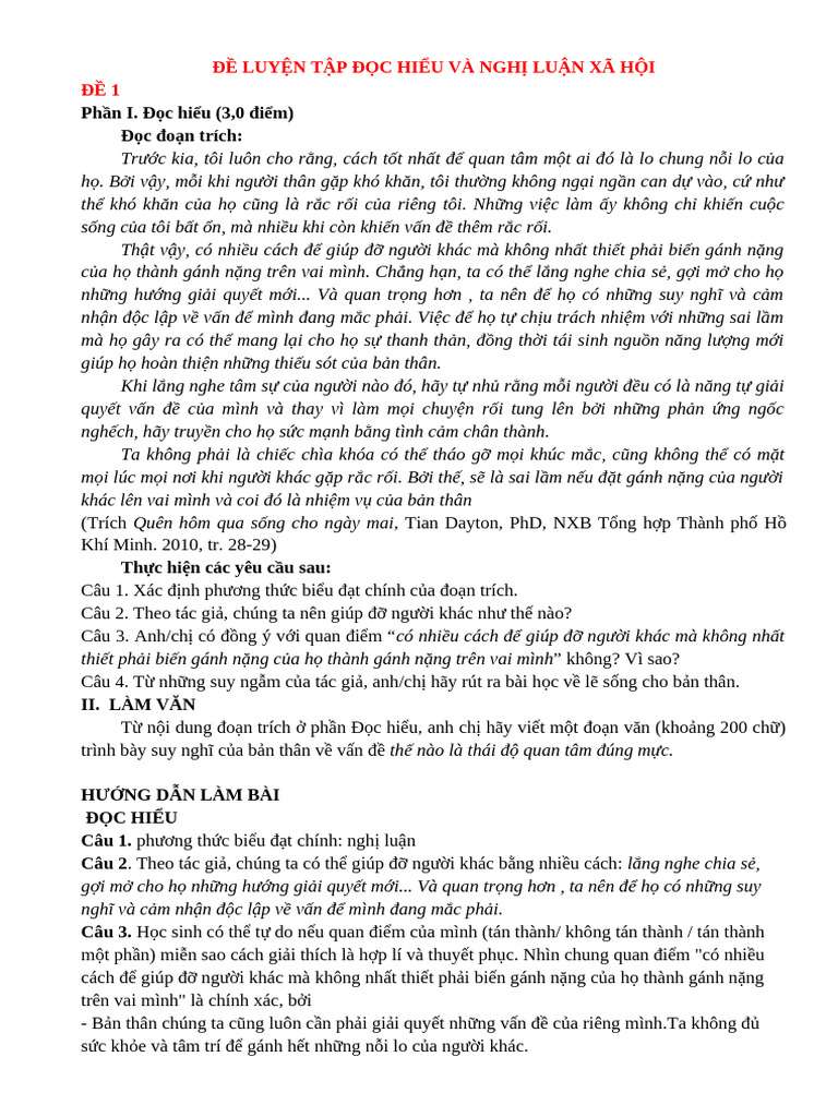 đề đọc hiểu + NLXH 2024 | PDF