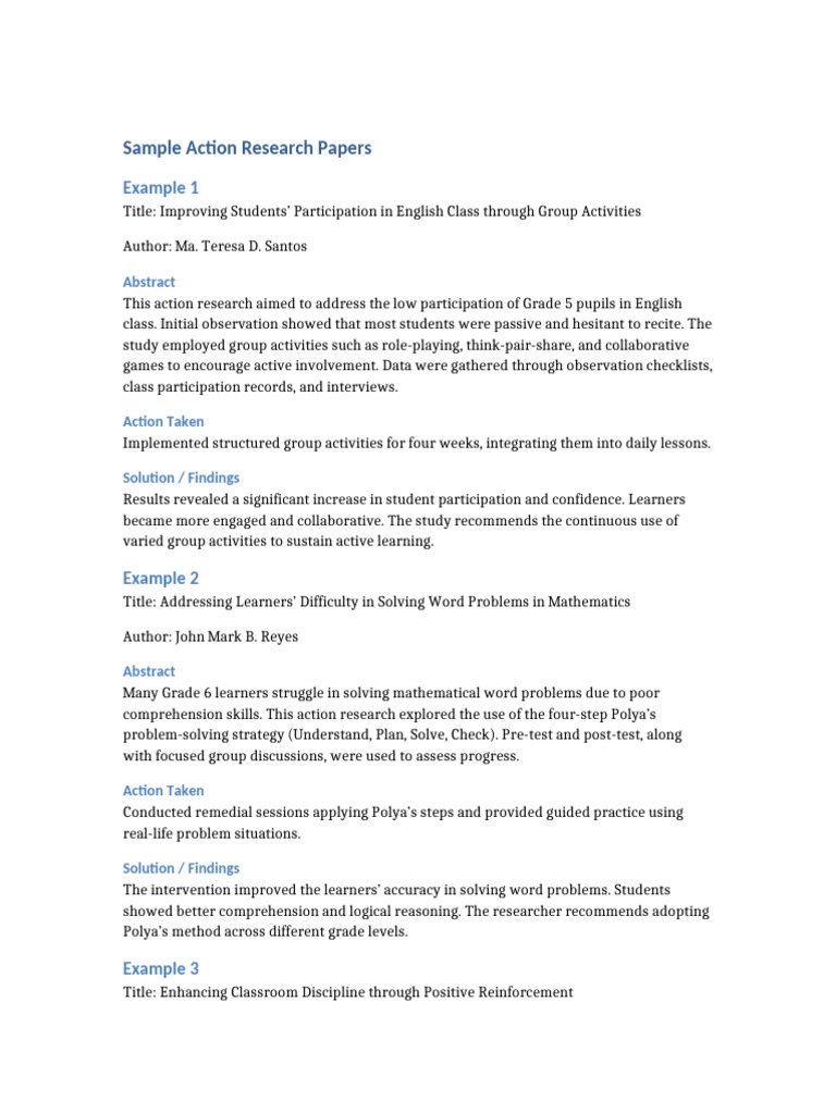 Sample Action Research Papers | PDF | Learning | Reinforcement