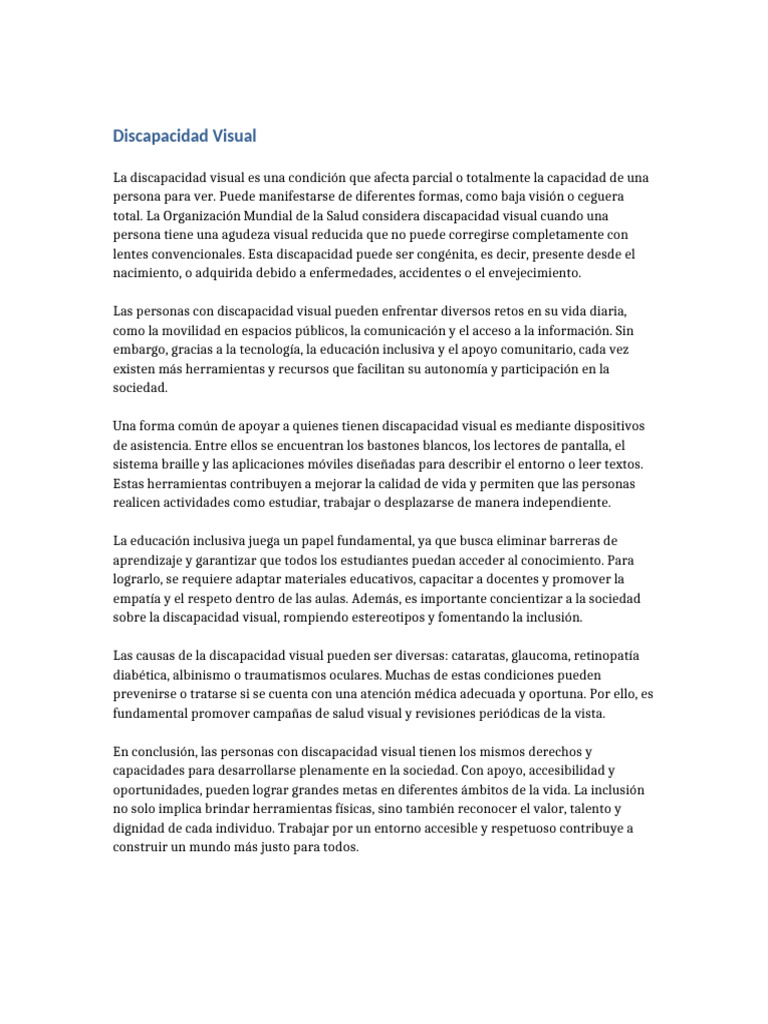 Discapacidad Visual y Ceguera: Inclusión y Apoyo | PDF | Invalidez ...