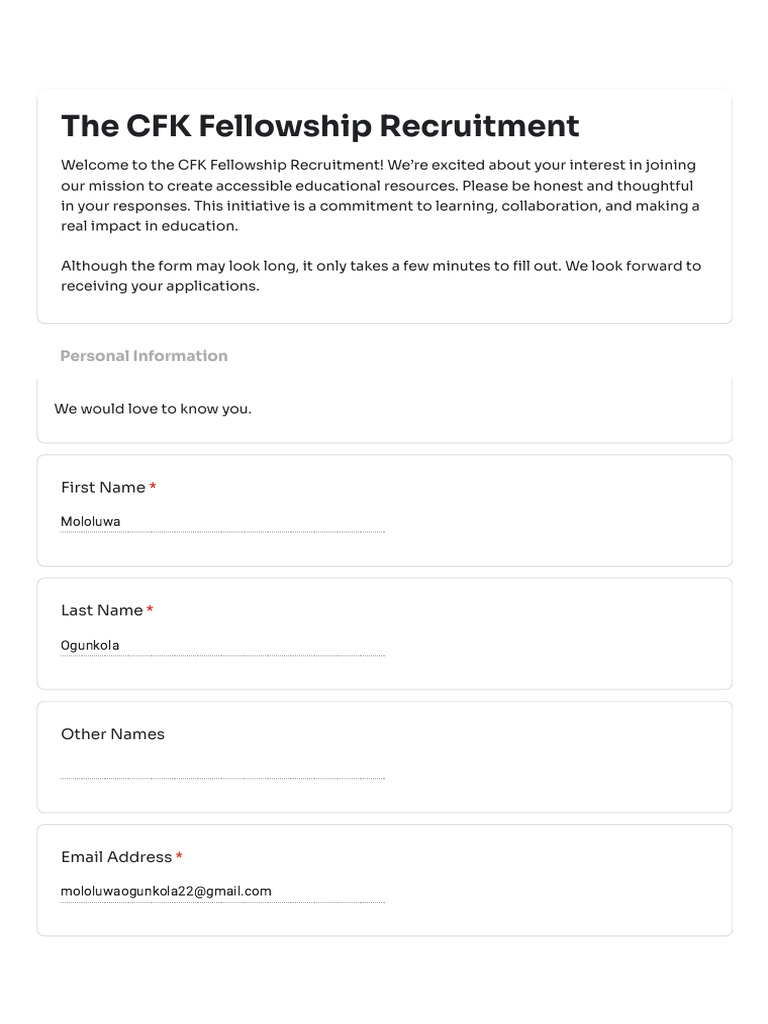 The CFK Fellowship Recruitment - Mololuwa Ogunkola | PDF | Leadership ...