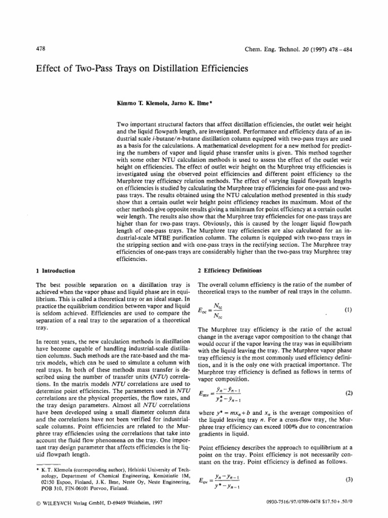 Distillation Tray Efficiency Analysis | PDF | Distillation | Materials ...