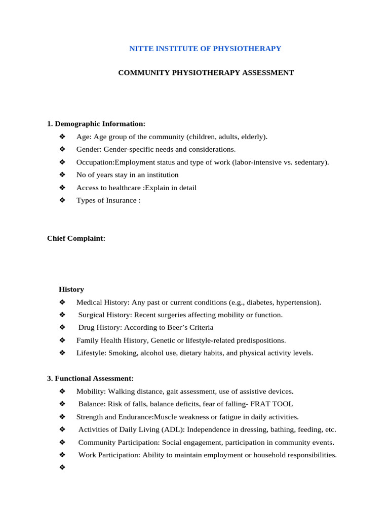Community Physiotherapy Assessment - NIPT | PDF | Hypertension ...