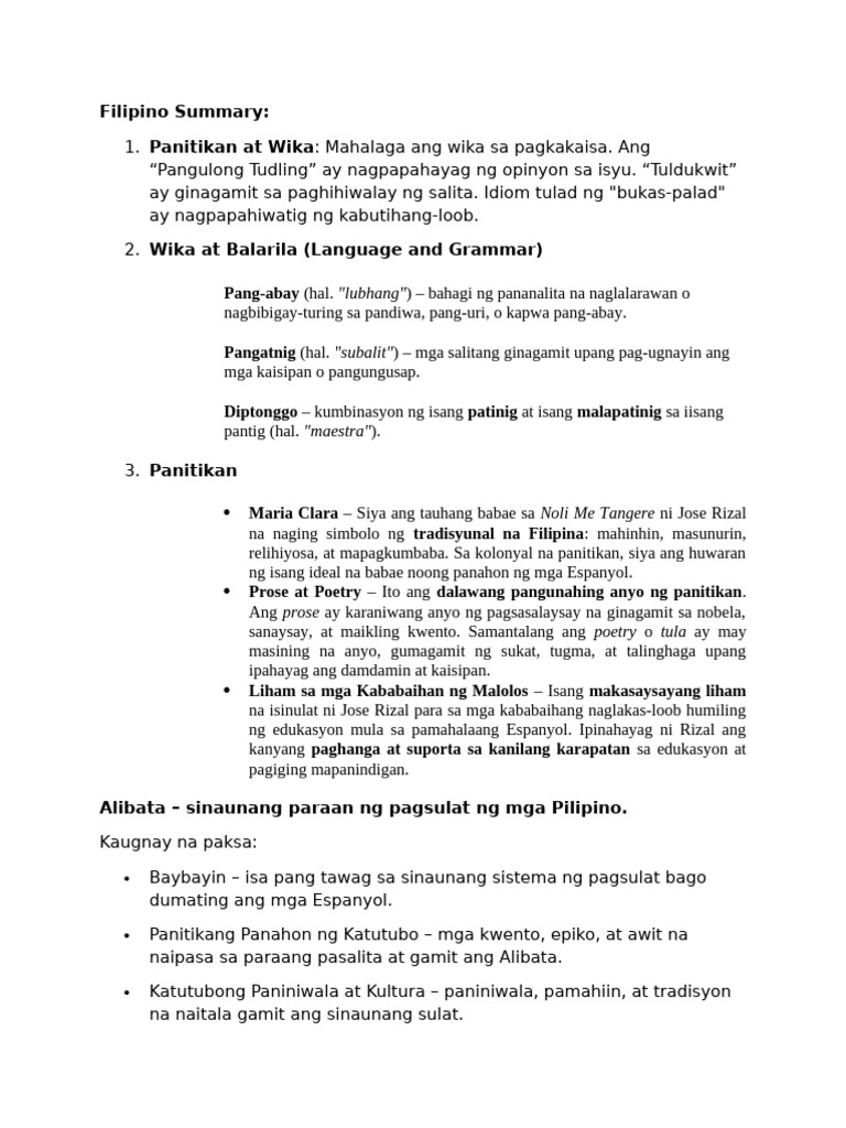 English Filipino Summary | PDF