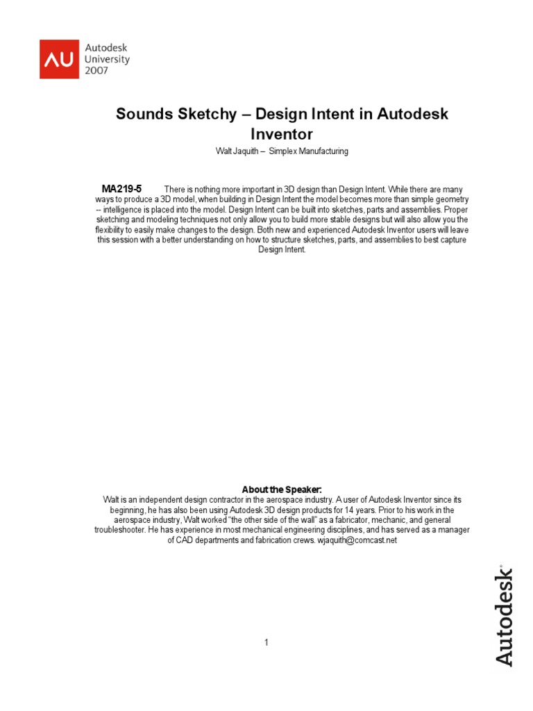Design Intent in Autodesk Inventor | PDF