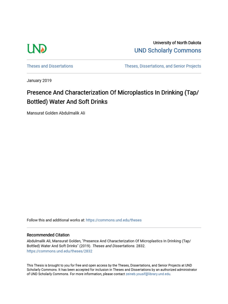 Presence and Characterization of Microplastics in Drinking (Tap ...