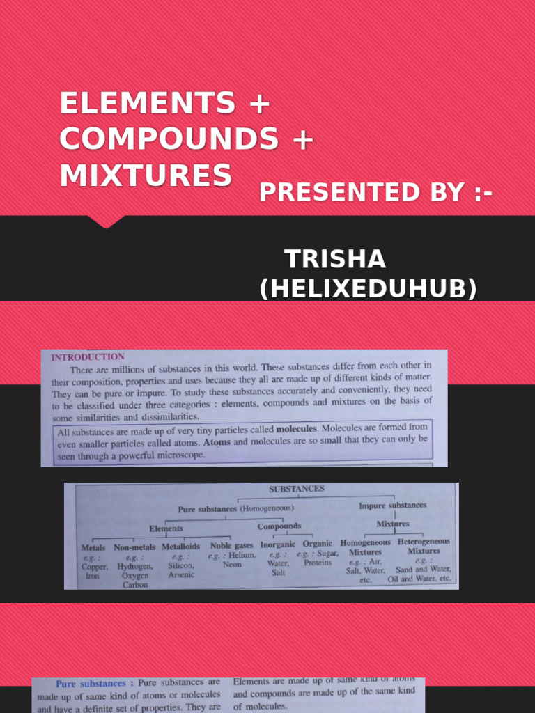 Elements + Compounds + Mixtures Class 7th Chemistry | PDF