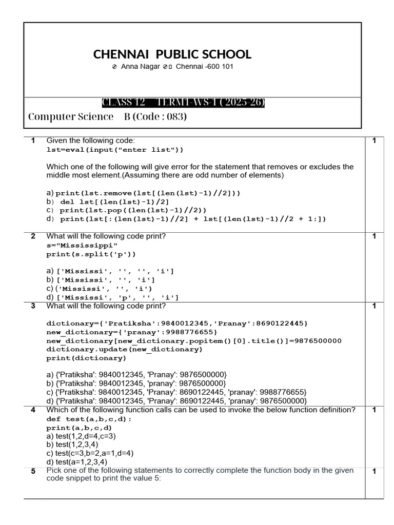 Chennai Public Schoolclass 12 - WS - CSC-B | PDF | String (Computer ...