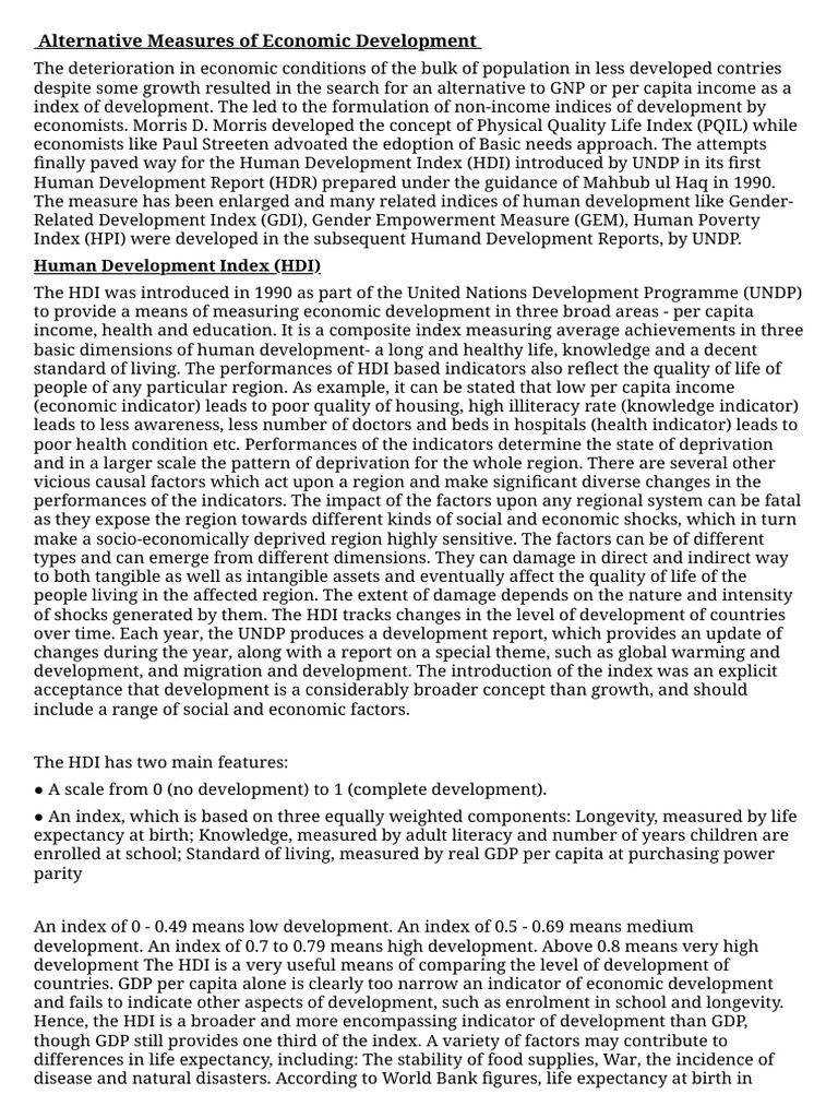 Alternative Measures of Economic Development | PDF | Human Development ...