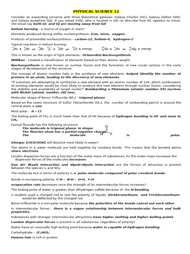 3RD Quarter Physical Science 12 Reviewer | PDF | Chemical Polarity ...