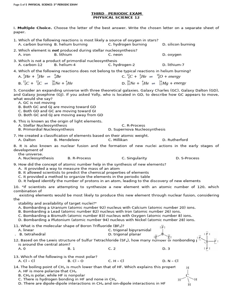 Physical Science 12 Periodic Exam Questions | PDF | Chemical Polarity ...
