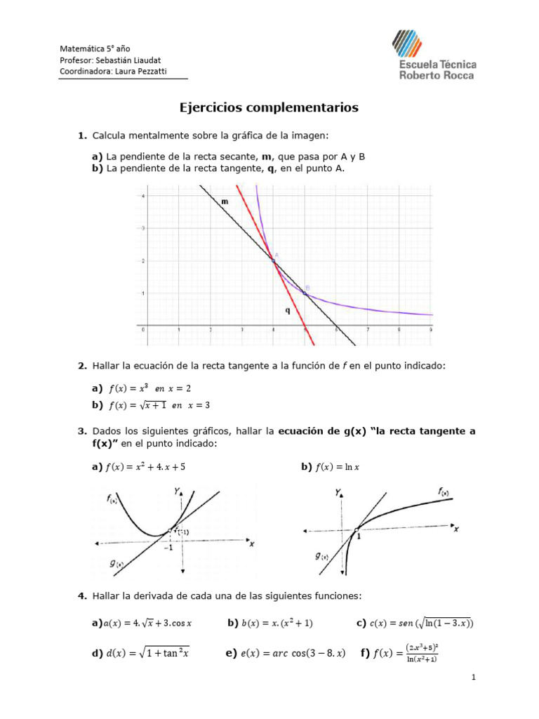 Derivadas - Ejercicios complementarios | PDF