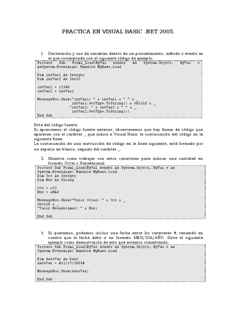 Practica en Visual Basic | PDF | Básico | Estructura de datos de matriz